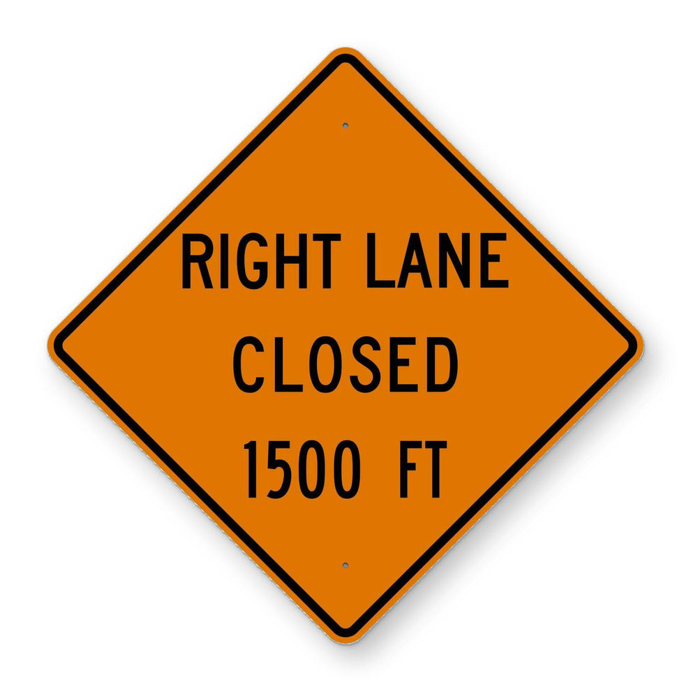 Right Lane Closed 1500 FT Sign W20-5R - 30